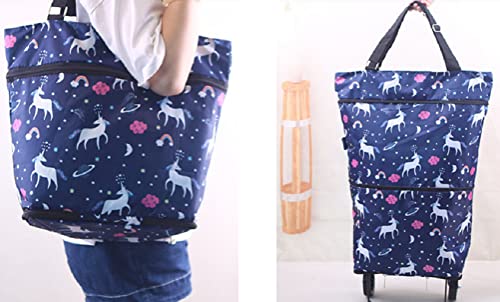 Upgrade Shopping Bag with Wheels Portable Trolley Bags Grocery Cart Hand Pulling Utility with Hand Straps Folding Shopping Cart- Larger Size & Waterproof & Strong(B0B8Y31PS5)