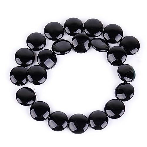 JOE FOREMAN 18mm Natural Black Agate Coin Button Chakras Stone Semi Precious Gemstone Beads for Jewelry Making Strand 15 inch