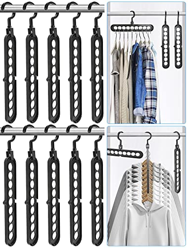Magic Hangers, 10 Pack Black Hangers, Clothes Hangers, Closet Organizers and Storage, Hangers Space Saving, Non-Slip Hangers, Multifunctional Storage Plastic Hangers with 9 Slots, Dorm Room Essentials