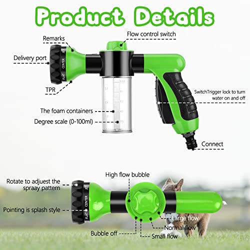GINDOOR 6 Pieces Pet Bathing Tool Set Include Hose Spray Nozzle Livestock Foamer Soap Dispenser with Connectors and Dog Rubber Comb Brush, Dog Bathing Sprayer for Pets Showering …
