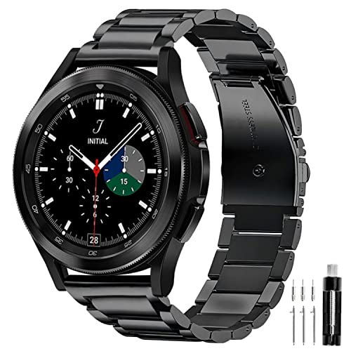 Samsung Galaxy Watch 6 Band Classic 43mm 47mm 40mm 44mm, Samsung Galaxy Watch 5 Band Pro 45mm 40mm 44mm, Samsung Galaxy Watch 4 Band Classic 40mm 44mm 42mm 46mm Men 20mm Metal Business Band Solid Stainless Steel (Black)