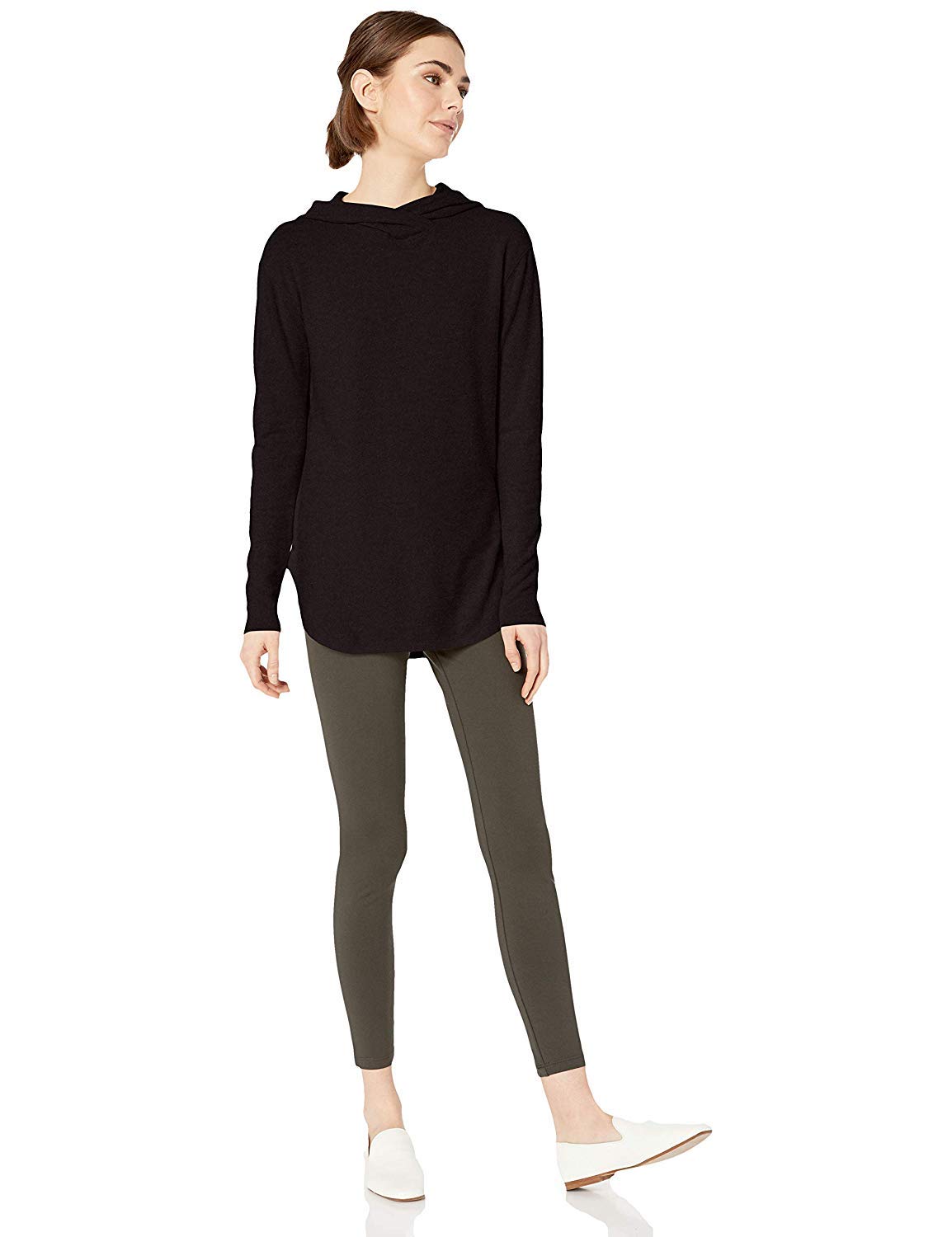 Daily Ritual Women's Cozy Knit Relaxed-Fit Long-Sleeve Hooded Shirt, Black, XX-Large