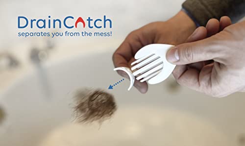DrainCatch: The Easy to Clean Drain Hair Catcher, Clean with ONE Swipe, The ONLY Separating Bathtub Hair Strainer, Drain Protector, Drain Screen, fits All Standard tub Drain Sizes