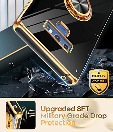 LeYi for Samsung Galaxy Note 9 Phone Case with Ring Kickstand [360° Rotatable Ring Holder Magnetic Kickstand] Plating Rose Gold Edge Protective Phone Cases Cover for Women Girls,Black