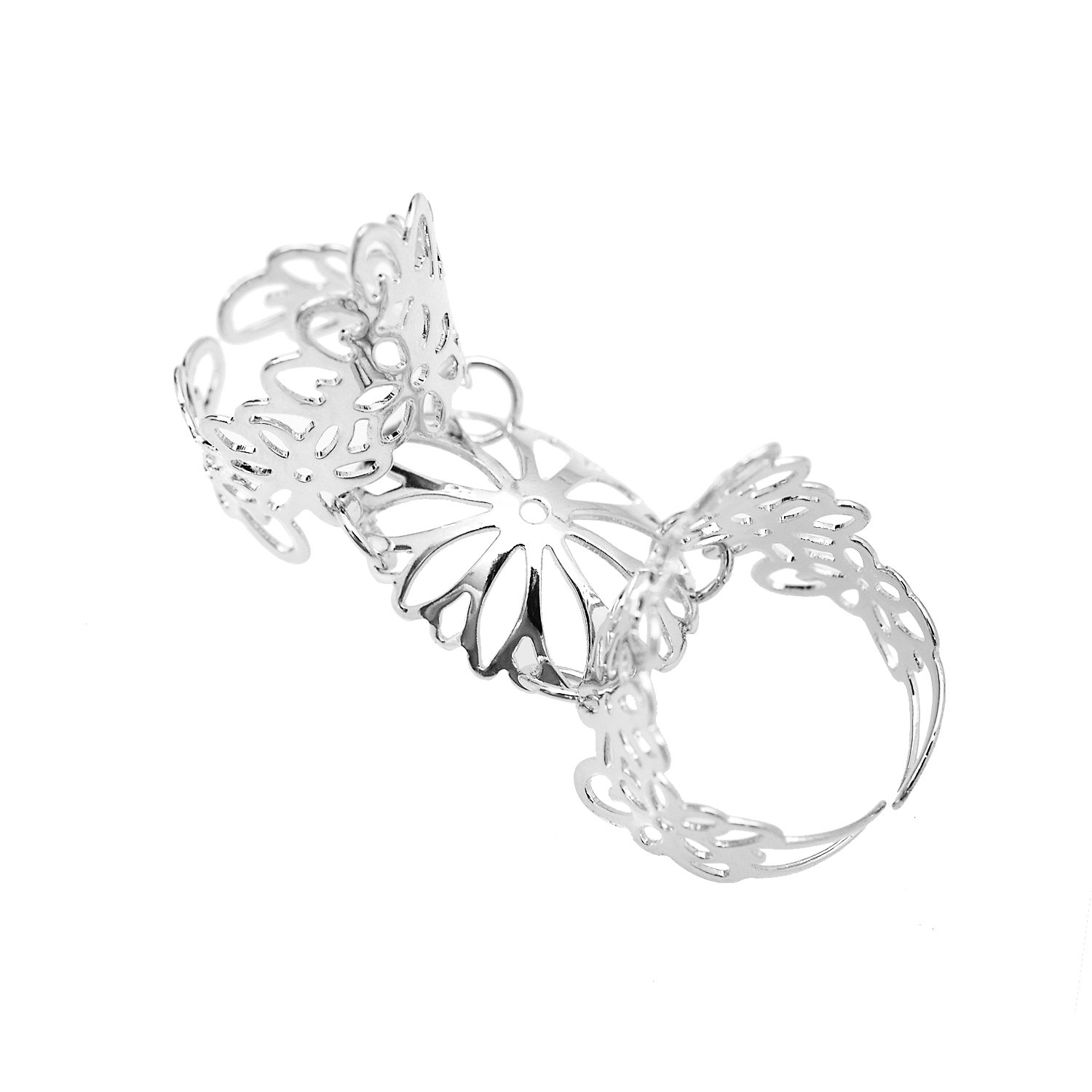 chelseachicNYC Adjustable Floral 3 Part Knuckle Statement Ring (Silver)