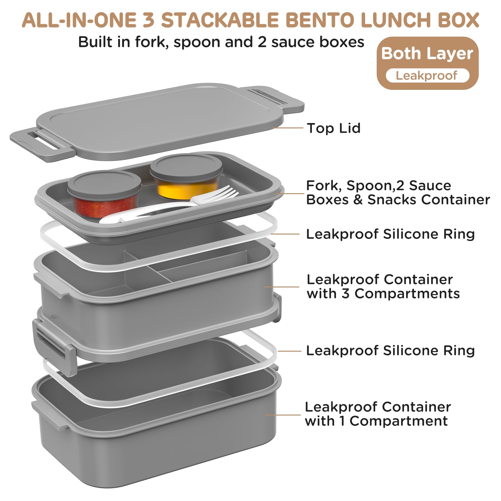 DaCool Food Thermos for Hot Food 16 Ounce Vacuum Stainless for Kids/Adults Lunch Box Adults Bento Box 74 OZ All-in-One Stackable Lunch Box Containers