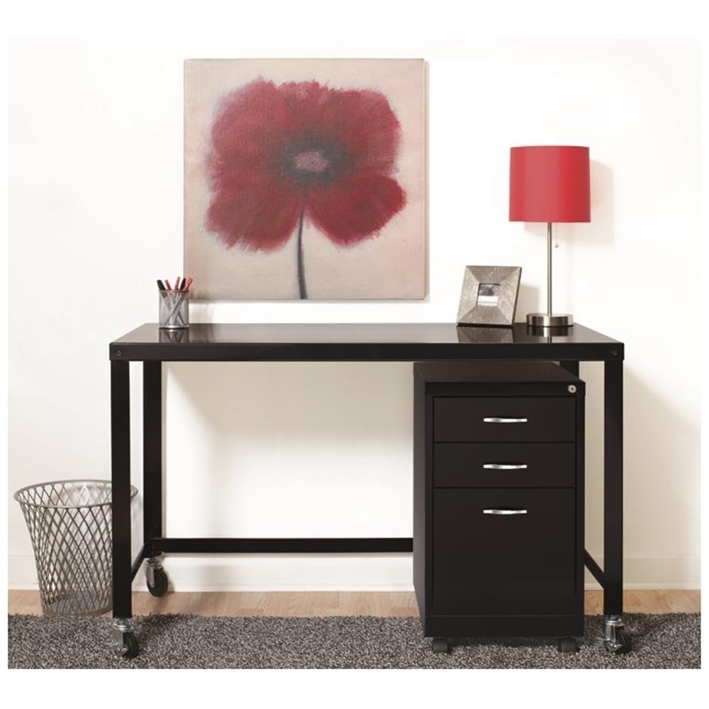 Scranton & Co 48" Modern Metal 2 Casters Office Mobile Desk in Black