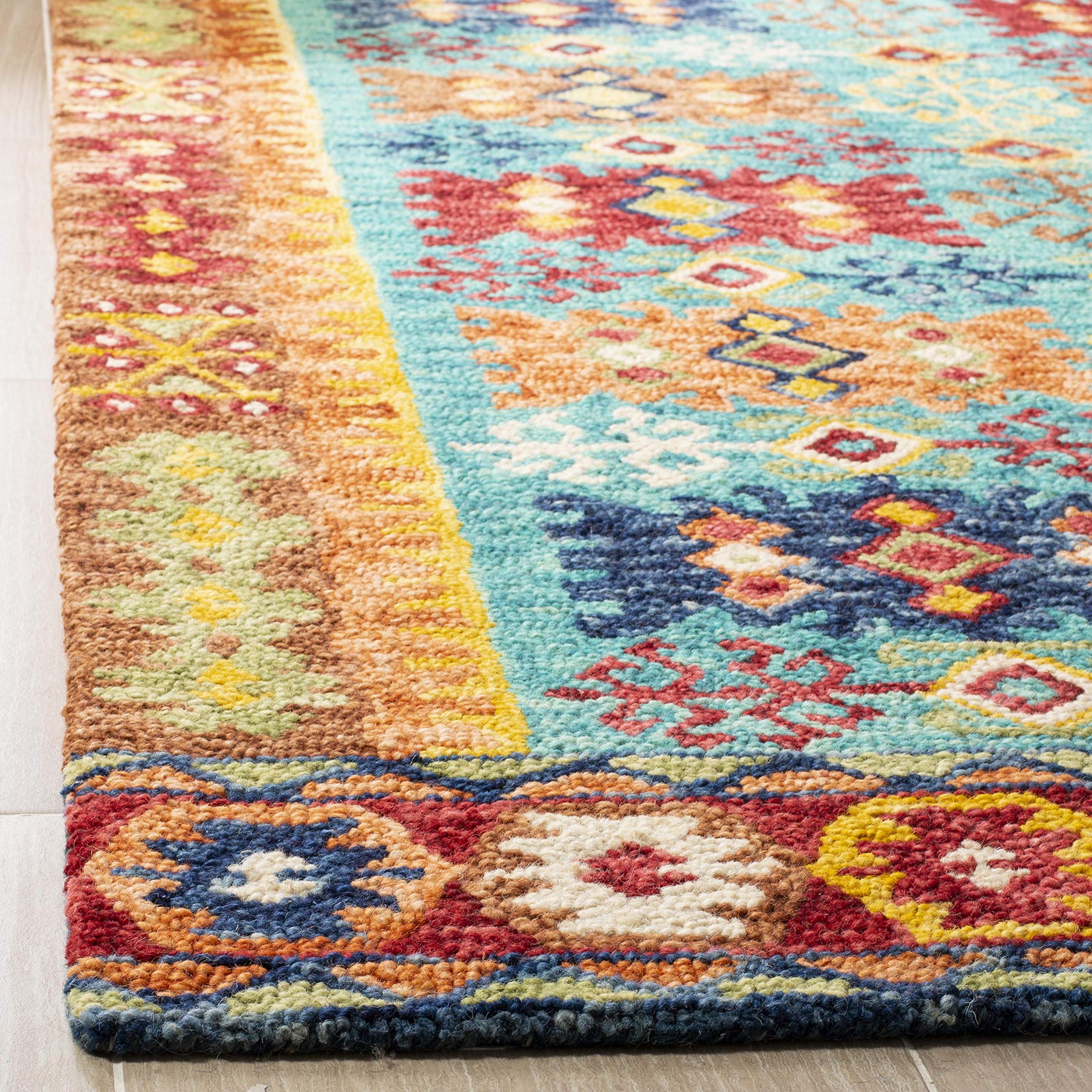SAFAVIEH Aspen Collection 2' x 3' Blue / Red APN503A Handmade Boho Wool Accent Rug