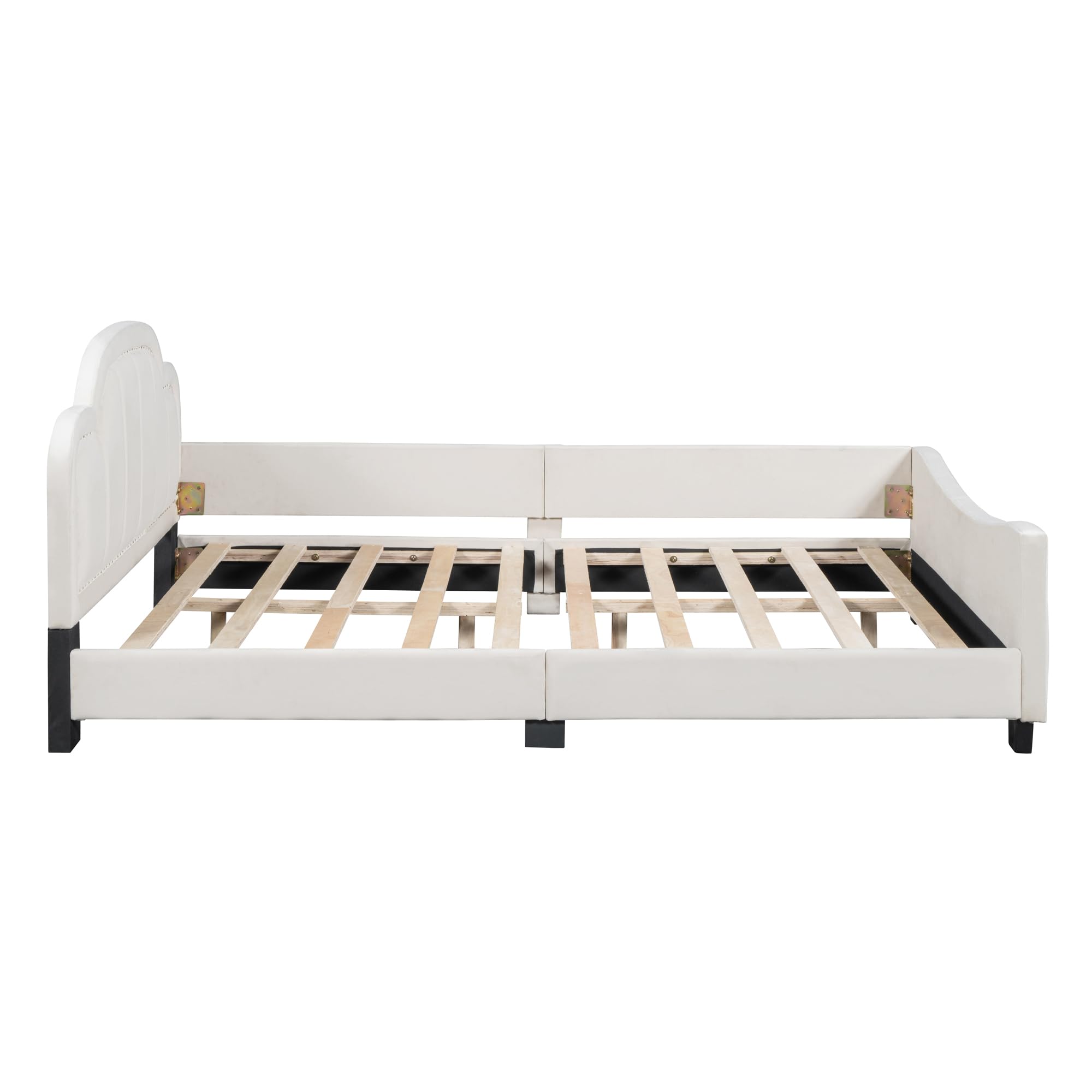P PURLOVE Full Size Upholstered Daybed with Headboard,Velvet Platform Bed with Rails and Slat,Low Profile Single Daybed for Girls Boys,Beige