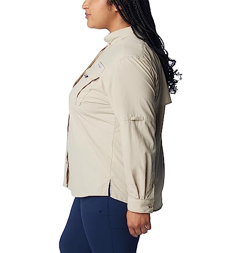 Columbia Women's PFG Bahama II Long Sleeve Shirt, Breathable, UV Protection Fossil, 2X