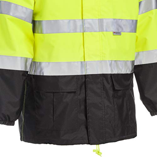 John Deere Unisex High Visability ANSI Class III Rain Suit Jacket and Bib with Color Block, High Visability, Water Resistant, and Reflective 3M Tape, Yellow, Black, X-Large (JD44530/XL)