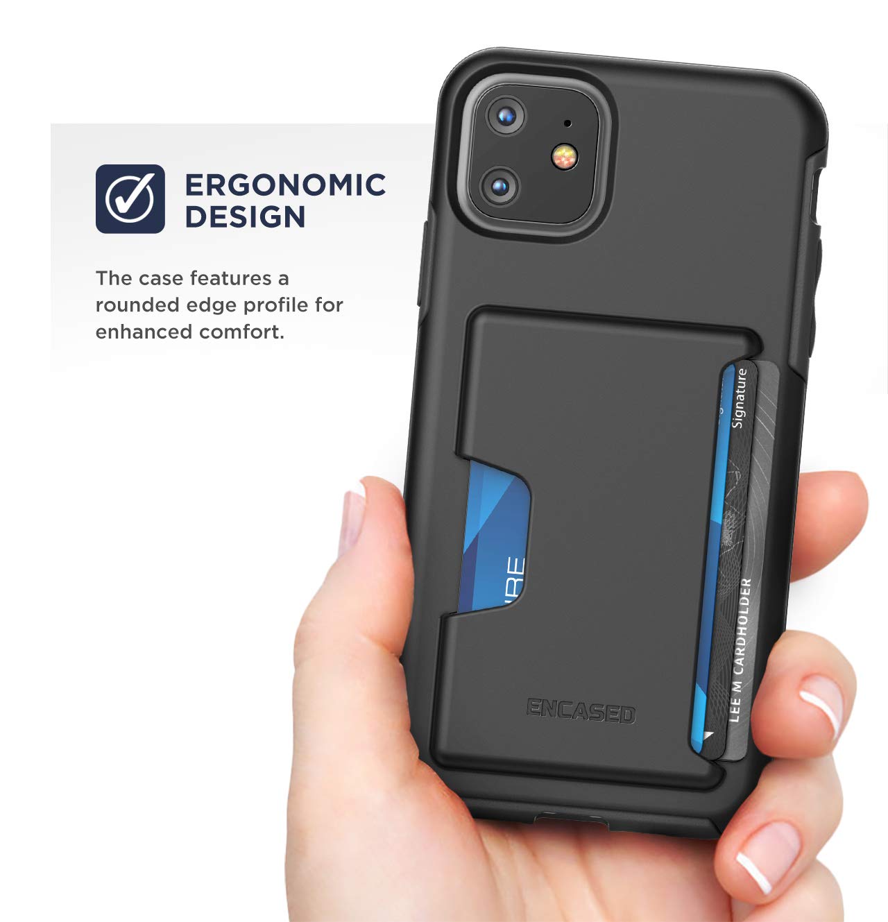 ENCASED iPhone 11 Wallet Case (2019) Ultra Durable Cover with Card Holder Slot (4 Credit Cards Capacity) Black