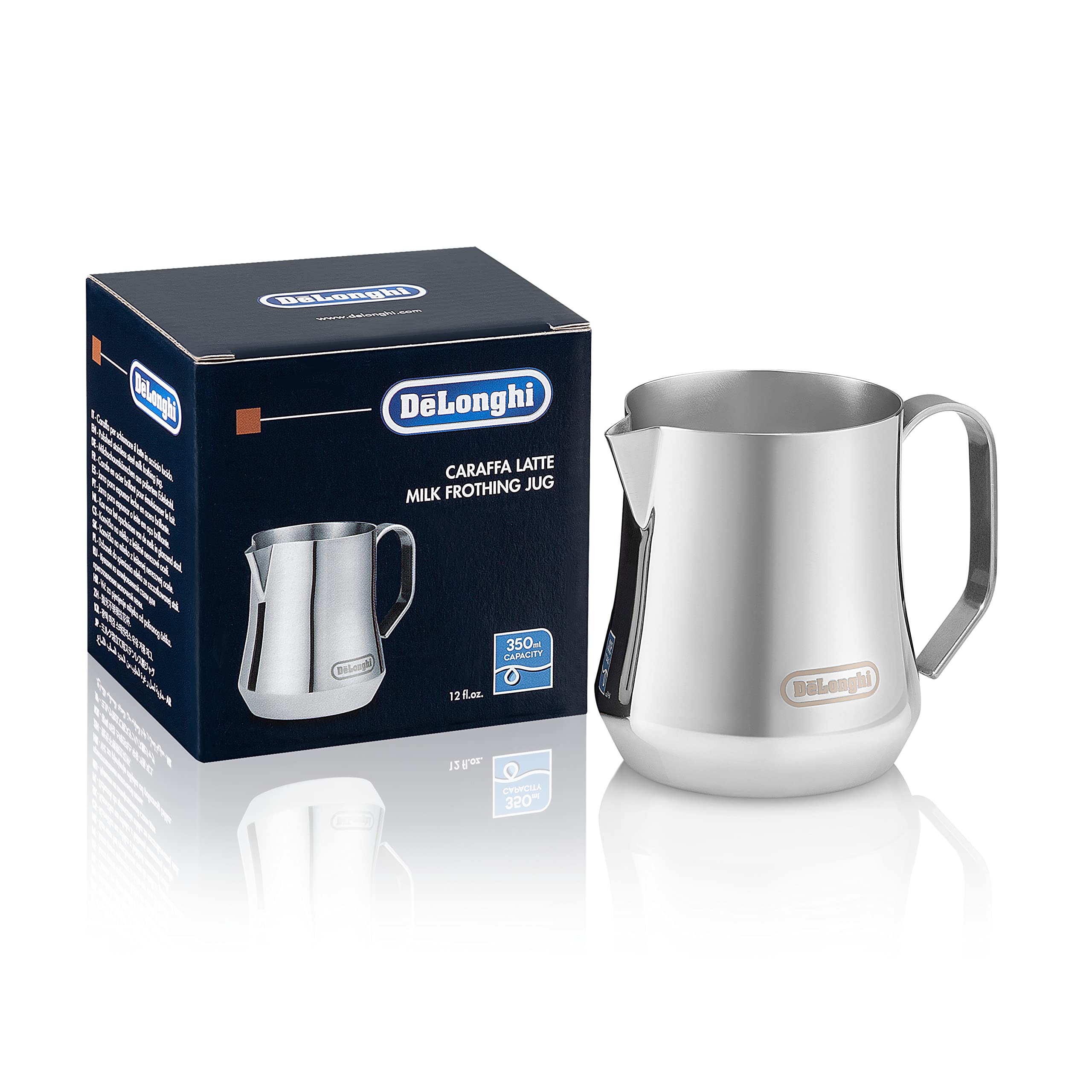 De'Longhi Dinamica Automatic Coffee & Espresso Machine TrueBrew, Burr Grinder + Descaling Solution, Cleaning Brush & Bean Shaped Icecube Tray, White & Milk Frothing Jug, 12 oz, Stainless Steel