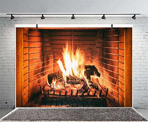 LFEEY 5x3ft Burning Firewoods Photo Backdrop Large Fireplace Flaming Woods Camping Poster Outdoor Travel Barbeques Party Photography Background Photo Studio Props