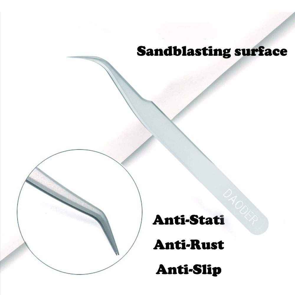 DAODER 5pcs Lash Eyelash Extension Tweezers Straight & Curved Bent Point Tip Precision Tweezers Set Tool for Lash Extension Application and Crafts with PU Storage Case
