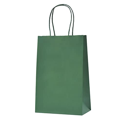 Nexmint Kraft Paper Bags Small Gift Bags with Handle for Birthdays, Holidays, Gifts, Party Favors, Retail, Festivities, Treats, Business, DIY Crafts (24-Pack, Green)