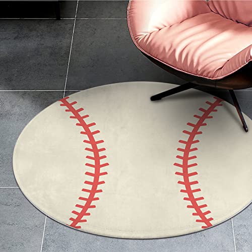 YEAHSPACE Baseball Rug Round 40 inch Area Rug Bedroom Playroom Decorate (40 inch, Sports Baseball Beige)