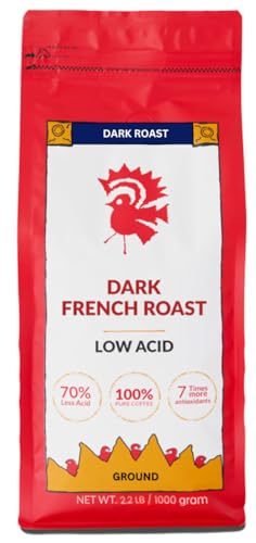 Puroast Low Acid Coffee , Ground Coffee , French Roast , Dark Roast , Certified Low Acid Coffee , pH 5.5+ , Gut Health , 2.2 LB , Higher Antioxidant , Smooth for Espresso, Cold Brew & Iced Coffee