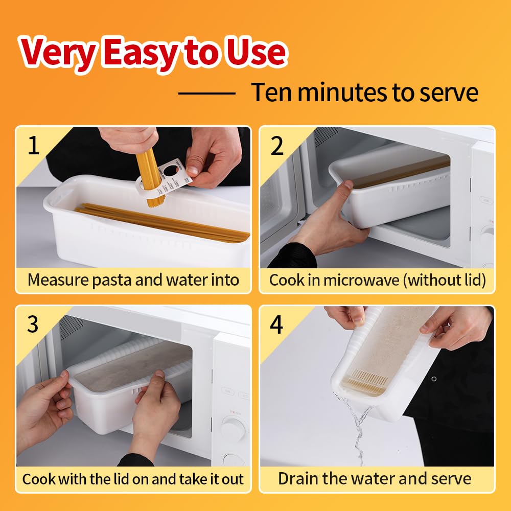 Microwave Pasta Cooker With Strainer Lid,pasta Cooker In Microwave Makes 4 Servings Of Pasta Quickly And Easily,microwave Spaghetti Cooker Makes Perfect Pasta Every Time For Dorm, Kitchen Or Office