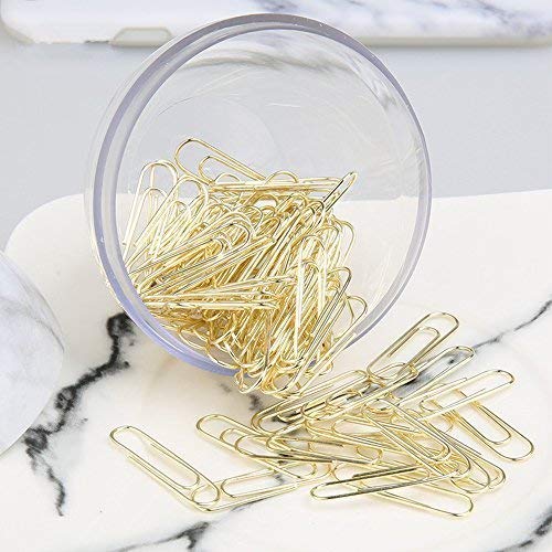 Magnetic Paper Clip Holder, Marble White Holder with Gold Paper Clips 100pcs 28mm(1.1") Cute Office Supplies for Desk Organizer