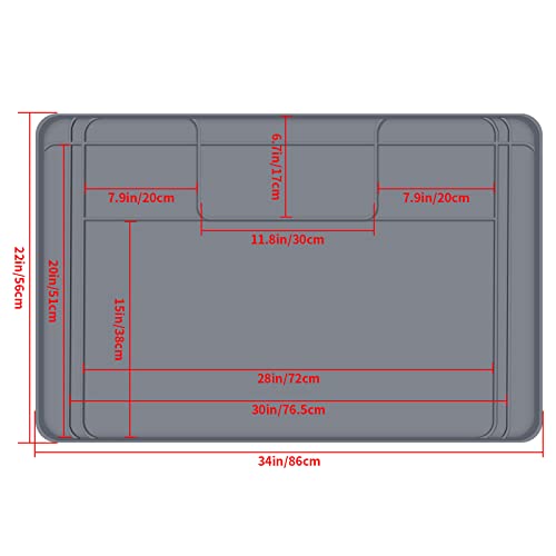 Sanbege Under Sink Mat Liner 34" x 22", Trimmable Kitchen Cabinet Protector Tray, Multipurpose Silicone Waterproof Mat for 36" Cabinet and Crafting, Pet Bowls, Floor Organization (Grey)