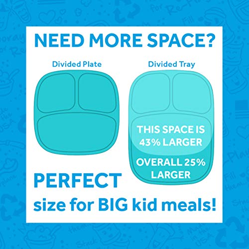 Re Play Set of 3 - Made in the USA Deep Divided Heavy Duty Dining Plates with 3 Compartments for All Ages - Aqua, Purple, Lime Green (Mermaid)
