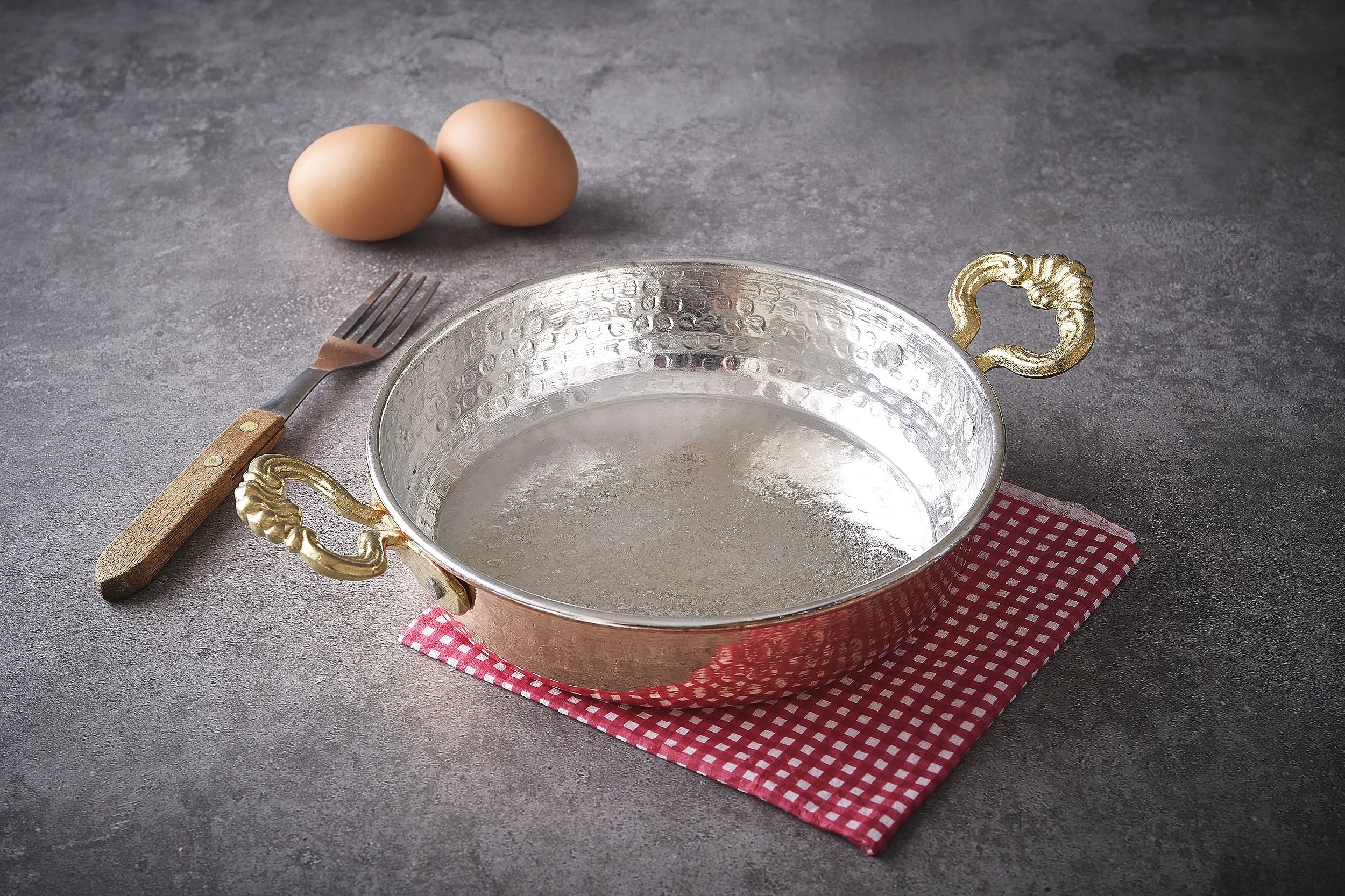 DESTALYA Copper Pan 7.08'' Hammered Handmade Authentic Red Copper Skillet with Metal Handles for Cooking Egg Omelet Frying Pot Stove Top Turkish Sahan 18 cm