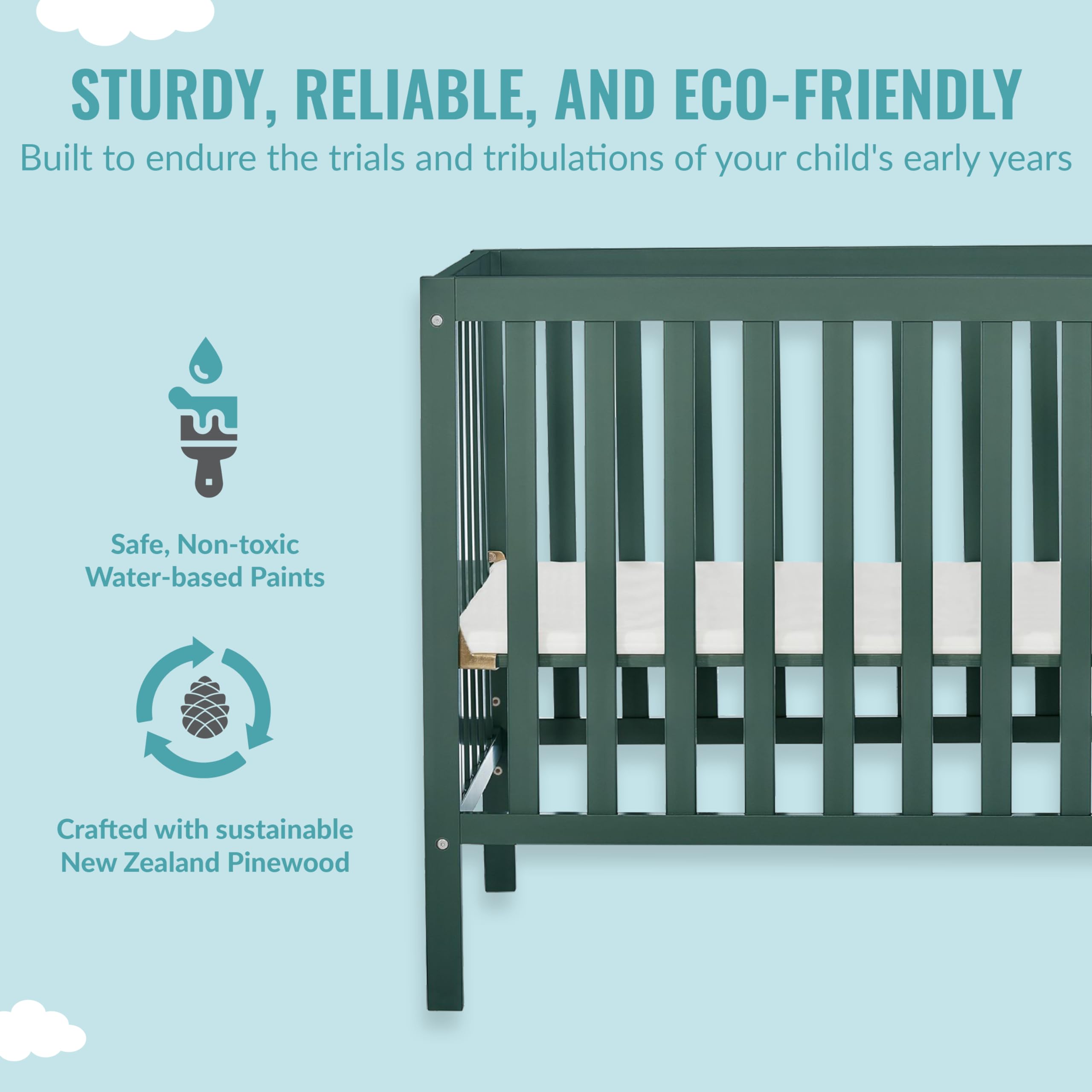 Dream On Me, Edgewood 4-in-1 Convertible Mini Crib, Olive