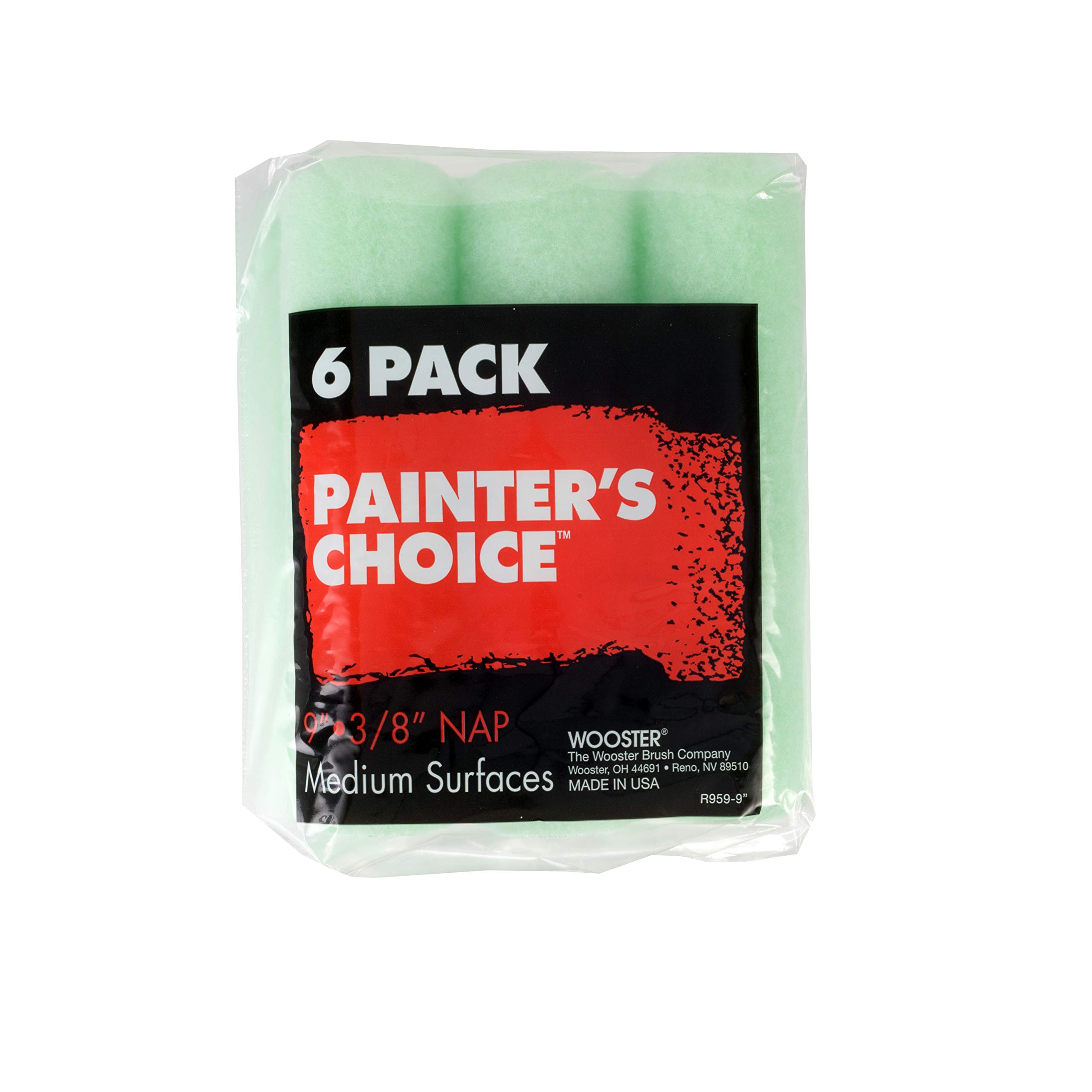 Wooster, 6 Count (Pack of 1), Brush R959 R959-9 Painter's Choice Roller Cover 3/8 Inch Nap, 6-Pack, 9 Inch, 128