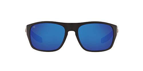 Costa Del Mar Mens Tico Rectangular Sunglasses, Matte Black/Blue Mirrored Polarized-580G, 60 mm