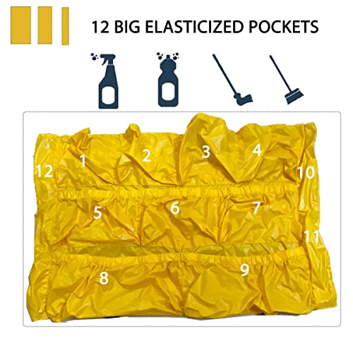 Yellow Trash Can Caddy Bag for Garbage Bins- Fits 32-50 Gallon Can & 12 Storage Pockets & Heavy Duty Vinyl Construction, Ideal for Housekeeping /Maid Services/Janitorial Companies/ Cleaning Crews
