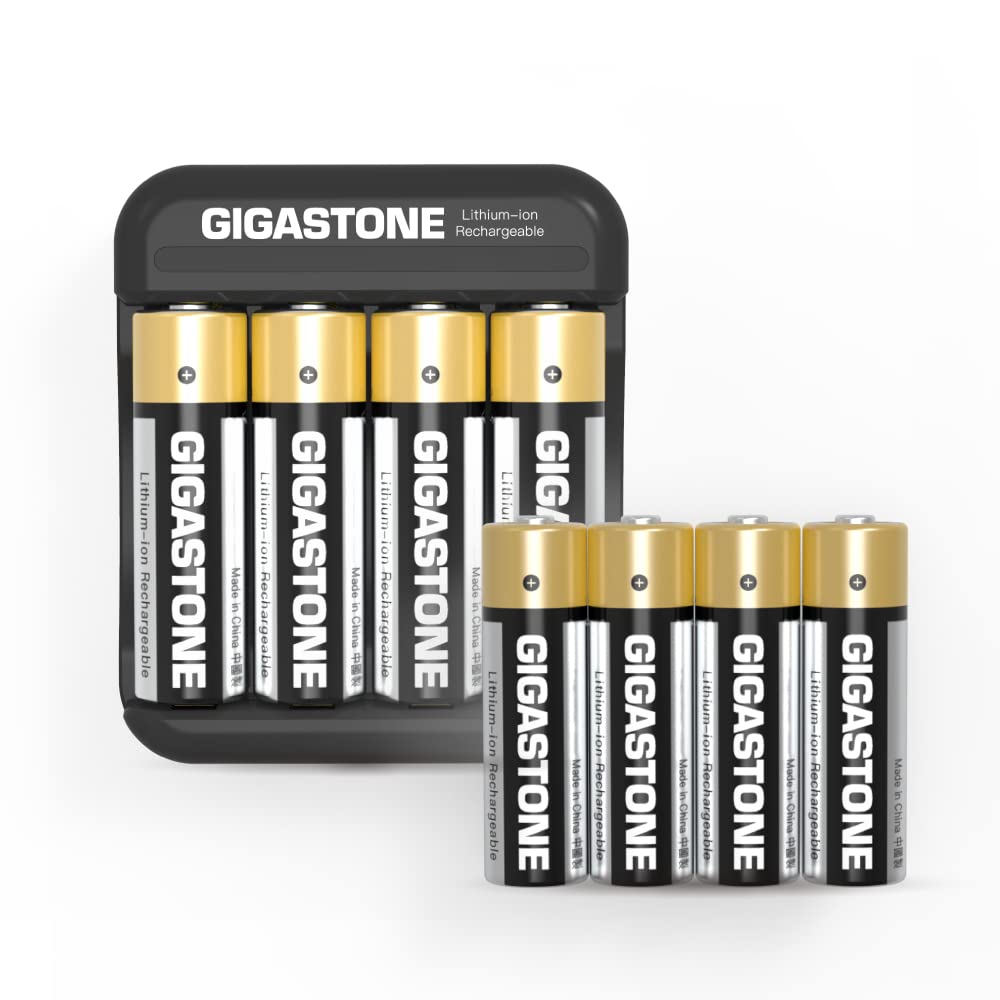 Gigastone AA Lithium Rechargeable Battery, 1.5V Constant Output, 3000mwh Big Capacity, 2hr Fast Charge,1000 Cycles Long Lasting Battery Life, Built-in Safety Protection, 4 Count Li-ion USB Charger