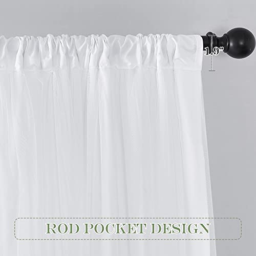 NICETOWN White Backdrop Curtains Overlapped with Tulle Backdrop Background Wall Drapes for Holiday Video Parties Weddings Baby Birthday Party Bridal, Space Divider (5' W x 8' L, 2 Pieces)