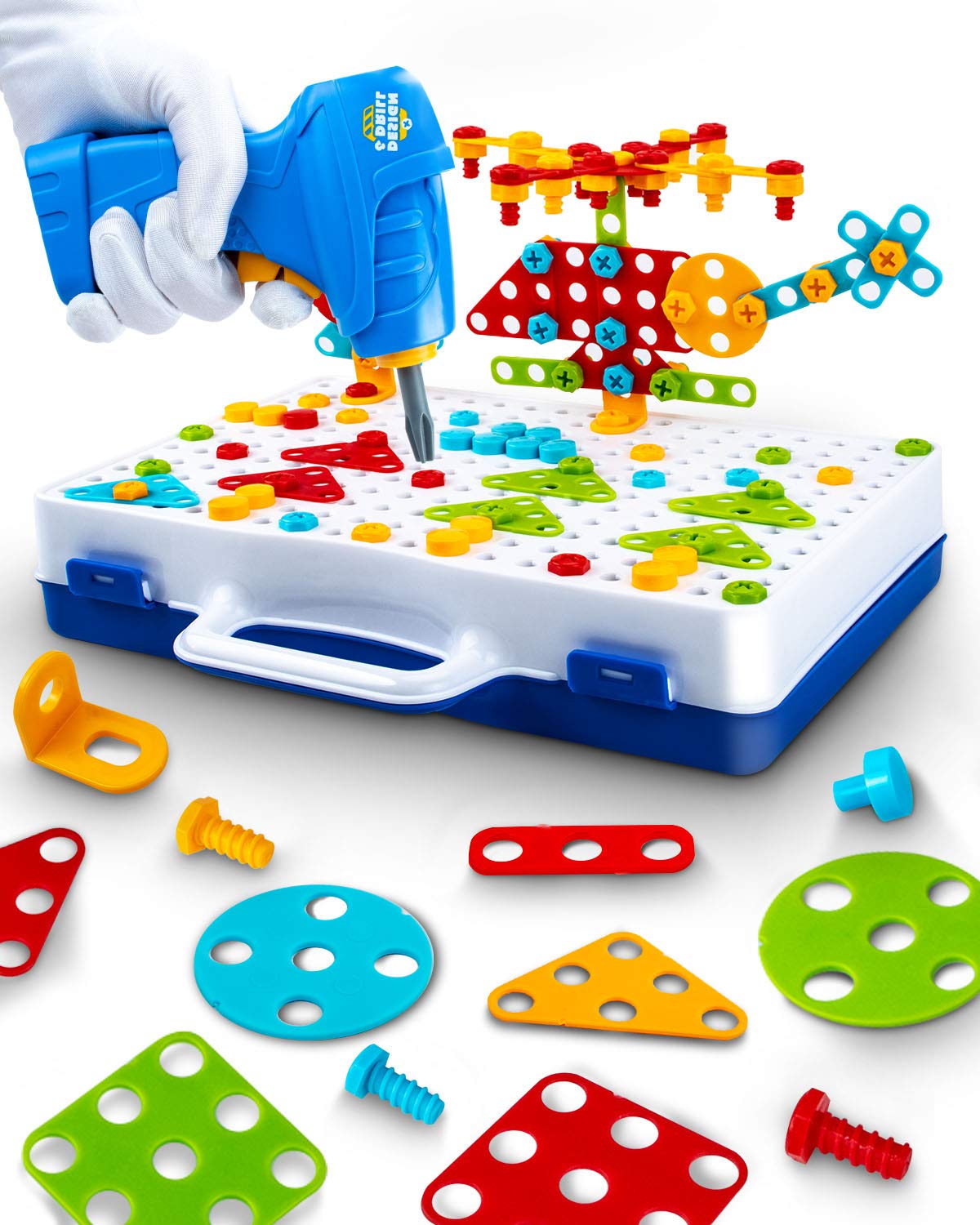 UNIH Kids Drill Set Toys for 3 4 5 Year Old Boys Girls, Building Educational Stem Puzzle Toys Learning Toy for Kids Gift (237 Pcs)