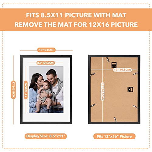 SYNTRIFIC 12x16 Picture Frames Set of 6,Display Pictures 8.5x11 with Mat or 12x16 Without Mat,Wall Gallery Photo Frames Larger Picture Frames for Wall Mounting,Black