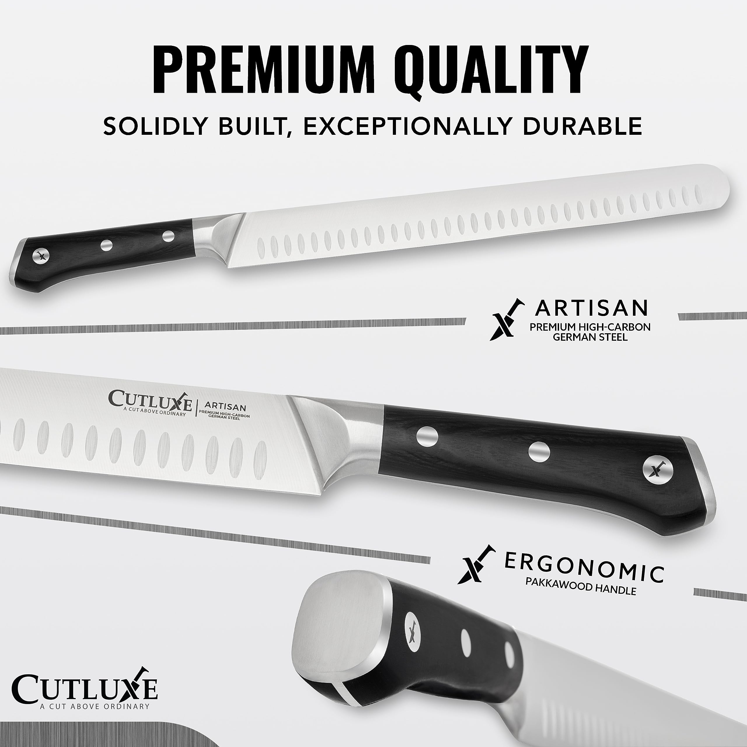 Cutluxe BBQ Carving Knife Set β Brisket Slicing Knife and Boning Knife for Meat Cutting β Professional Knife with Razor Sharp German Steel, Full Tang, Ergonomic Handles β Artisan Series