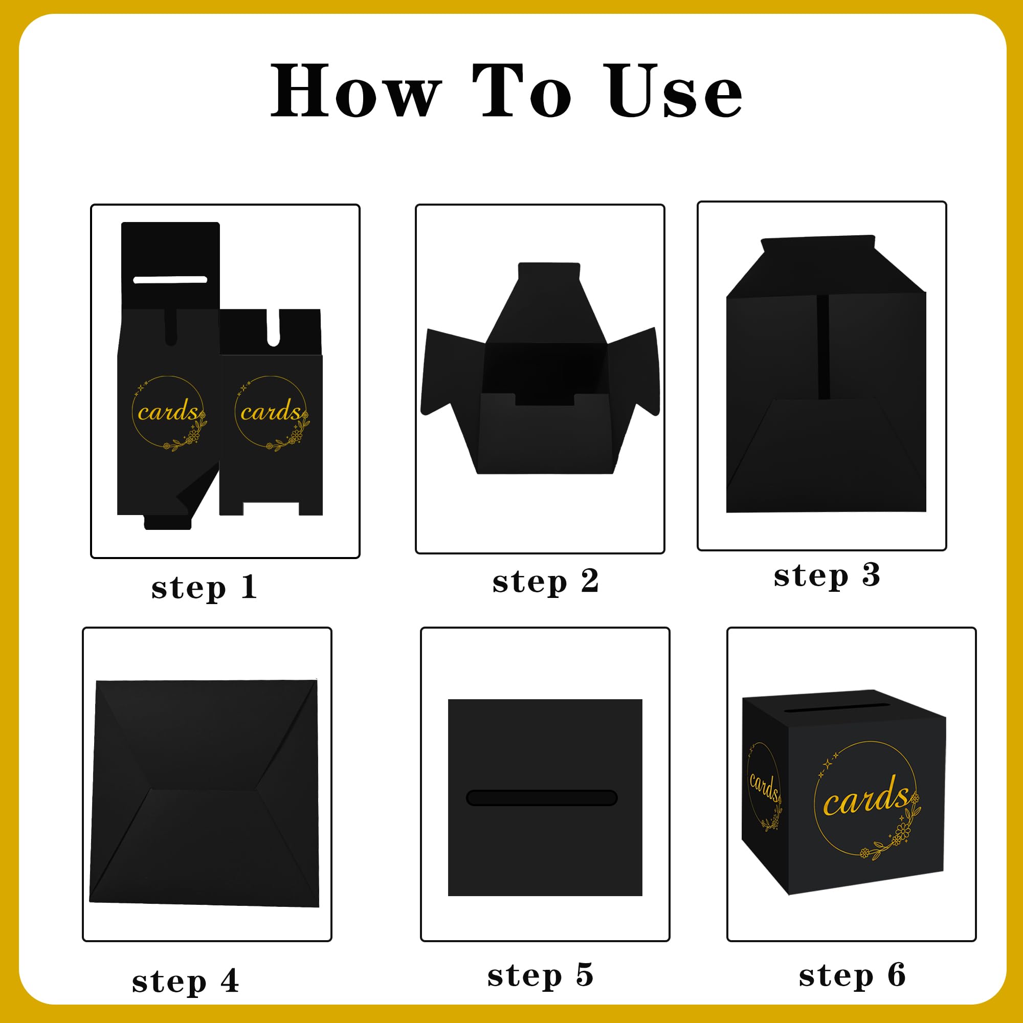 Laroder 1 Pack Black Card Box Wedding Card Box Graduation Card Box Holder Card Box for Party Baby Bridal Shower Funeral Retirement Gold Card Box Cardboard Birthday Card Box Raffle Box