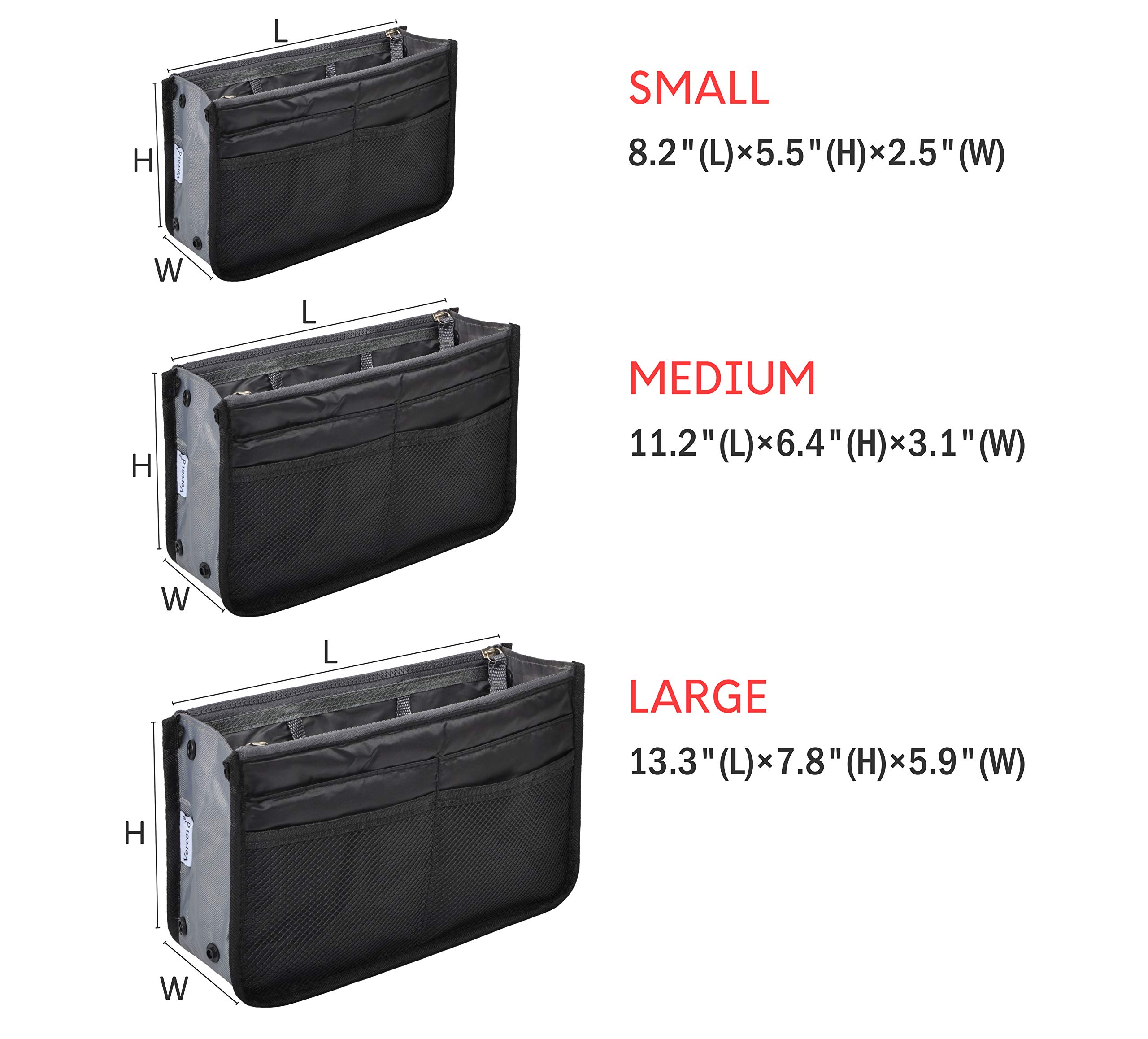 Vercord Purse Organizer Insert for Handbags Bag Organizers Inside Tote Pocketbook Women Nurse Nylon 13 Pockets Black Medium
