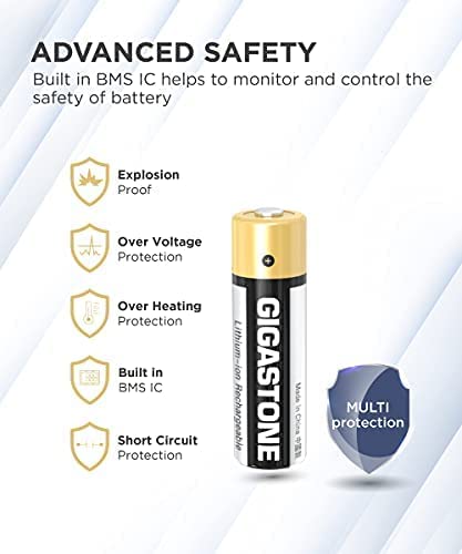 Gigastone Rechargeable Lithium AA Batteries, 1.5V Constant Voltage, 3000mWh High Endurance 1000x Cycles, Built-in Safety Protection, 12-Pack AA Batteries + 8-Bay Fast Charging AA AAA Battery Charger