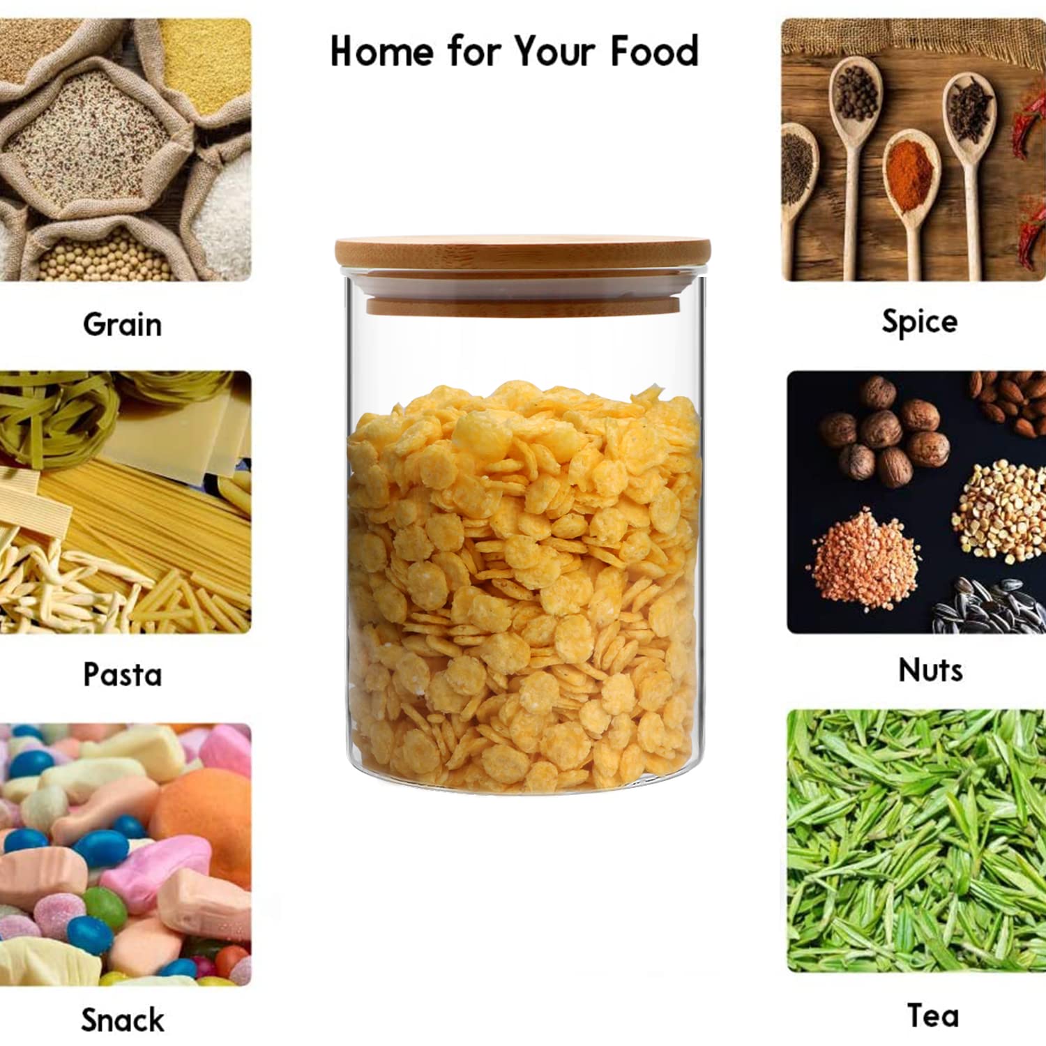 Datttcc 6 Pack Glass Food Storage Jars,27oz Glass Jars with Airtight Bamboo Lids for Pantry Organization and Storage, Suit for Kitchen Canning Cereal,Candy,Cookie,Flour,Coffee and More