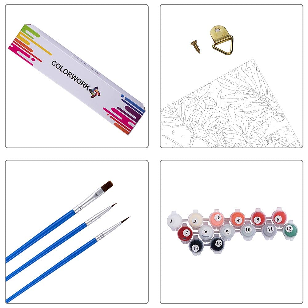 COLORWORK DIY Paint by Numbers, Canvas Oil Painting Kit for Kids & Adults, 16" W x 20" L Drawing Paintwork with Paintbrushes, Acrylic Pigment-A Window Flower (Without Frame)