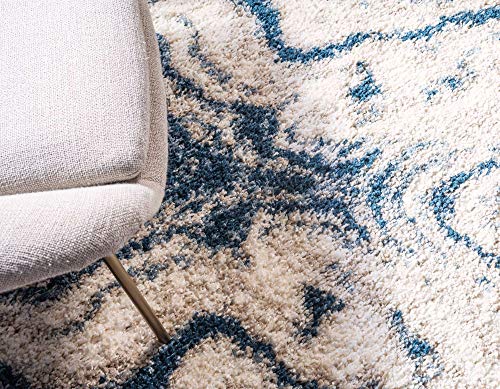 Unique Loom Hygge Shag Collection Area Rug - Valley (5' Round, Blue/ Gray)