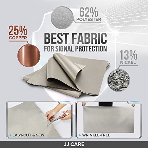 JJ CARE Faraday Fabric [Pack of 2, 44" x 39" Faraday Cloth + 1" x 24" Long Faraday Tape + Instructions] - Military Grade Shielding Fabric from Signals, Bluetooth, GPS, Signal Blocker, WiFi Jammer
