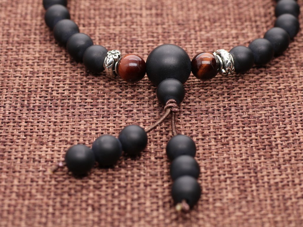 COAI Tibetan 108 Mala Beads Red Tiger Eye Matte Onyx Stone Wrap Bracelet Necklace