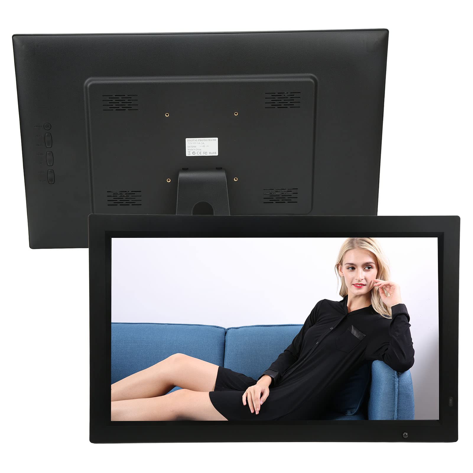 Digital Photo Frame, 1080P Slideshow 22 Inch Photo Display Screen Multifunctional Human Body Induction Black with Dormitory Support (US Plug)