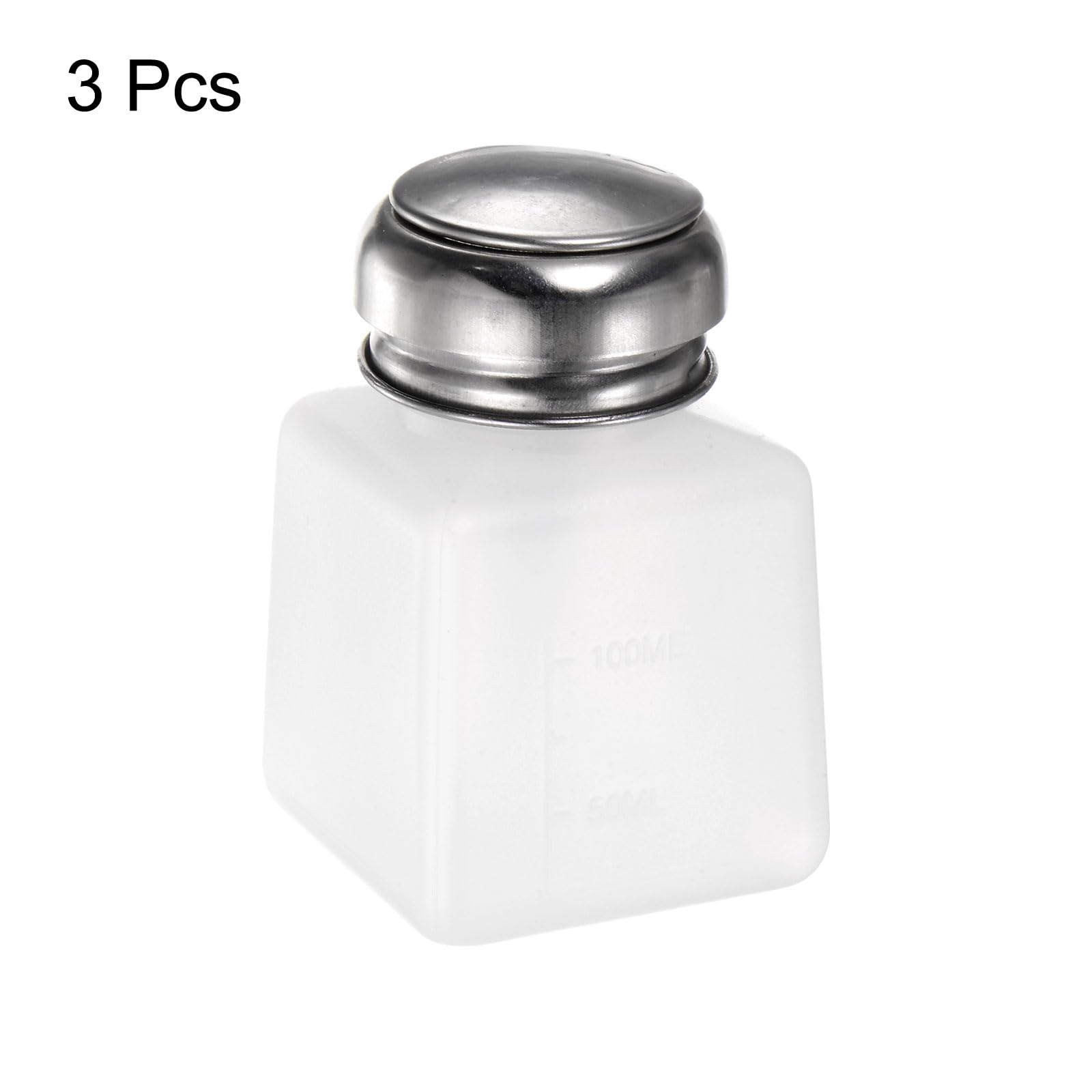 HARFINGTON 3pcs Solvent Alcohol Dispensers 100ml(3.4oz) Push Down Liquid Dispenser Pump Bottle with Sealing Stainless Steel Lid for Acetone Cleanser Polish Remover, White