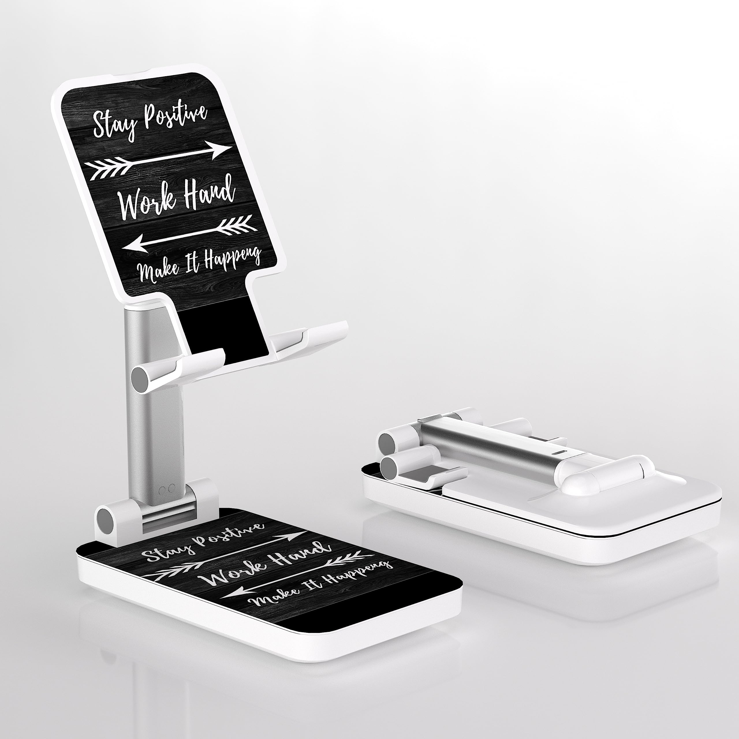 Coaott Cell Phone Stand, Adjustable Phone Stand for Desk with Foldable Phone Holder ，Suitable for iPhone Holder、Cell Phone Stand for Desk with Cute Pattern Cell Phone Holder (Work Hard)