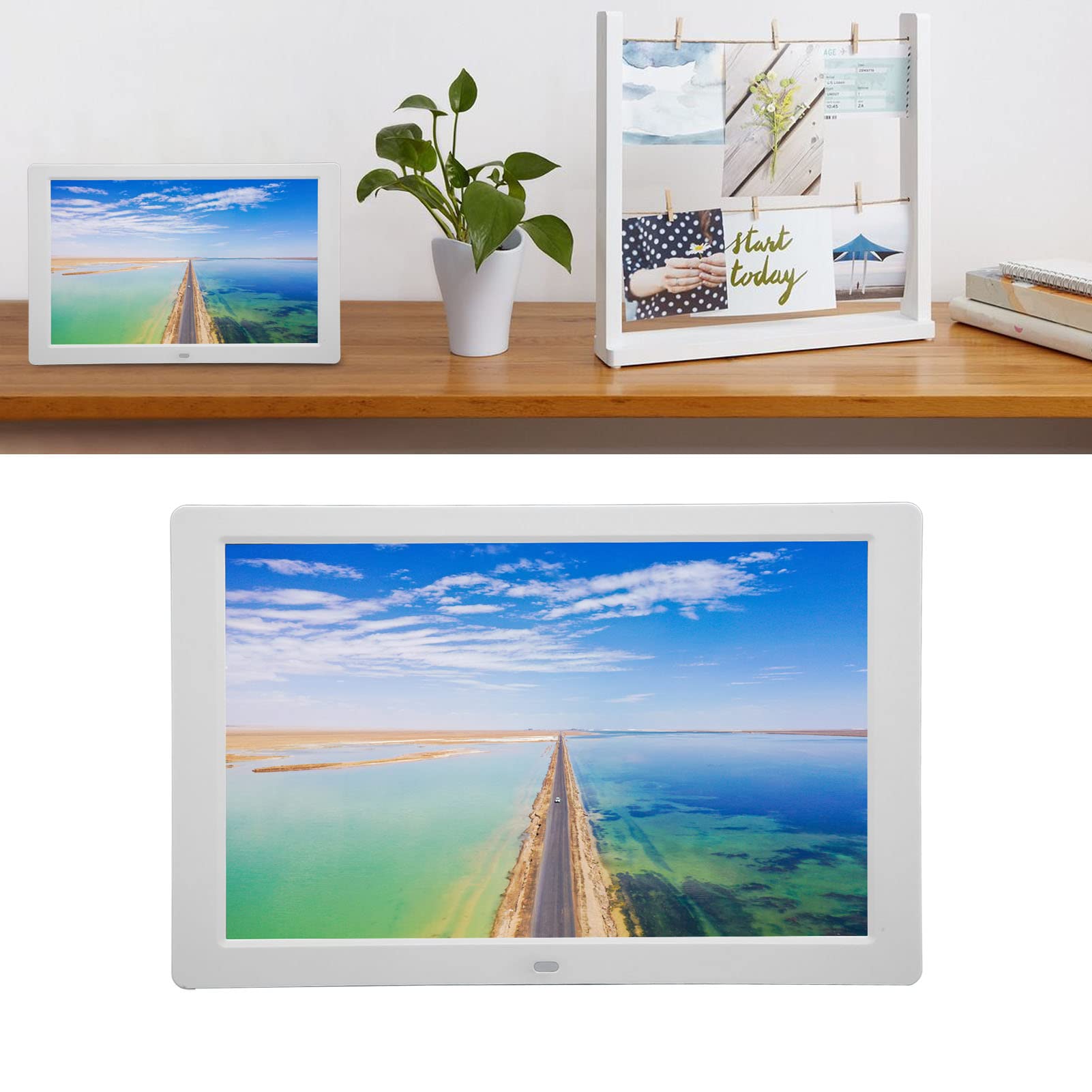 Digital Photo Frame, White Plug and Play Built in Speaker LCD Display Electronic Photo Album 1280x800 100β240V for Musics for Videos (US Plug)