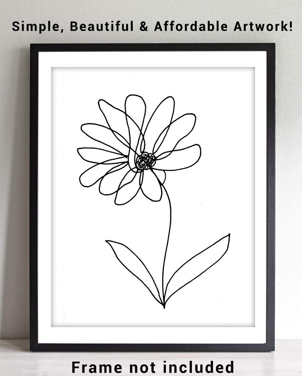 Daisy Flower Wall Art - 11x14 Unframed, Minimalist Black & White Decor Print - Makes a Great Gift Under $15 for Botanical, Floral Lovers