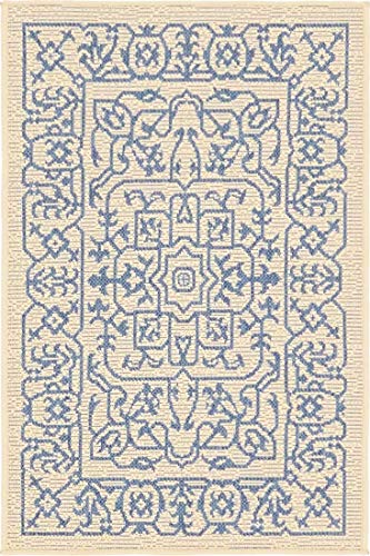 Unique Loom Outdoor Botanical Collection Area Rug - Allover (2' 2" x 3' 1" Rectangle, Beige and Blue/ Blue)